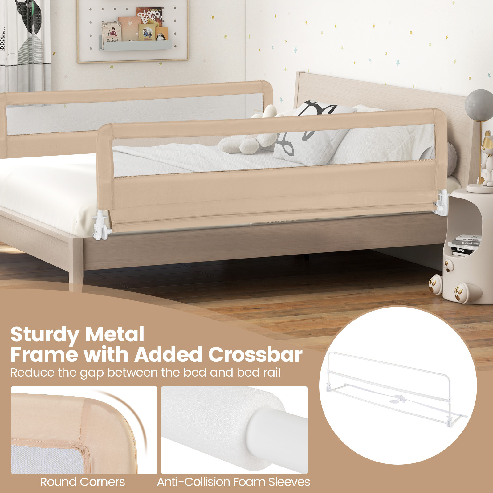 Baby Joy Toddler Foldable Bed Rail Guard with Removable Cover Beige - 180cm | Bed Rails & Crib ...