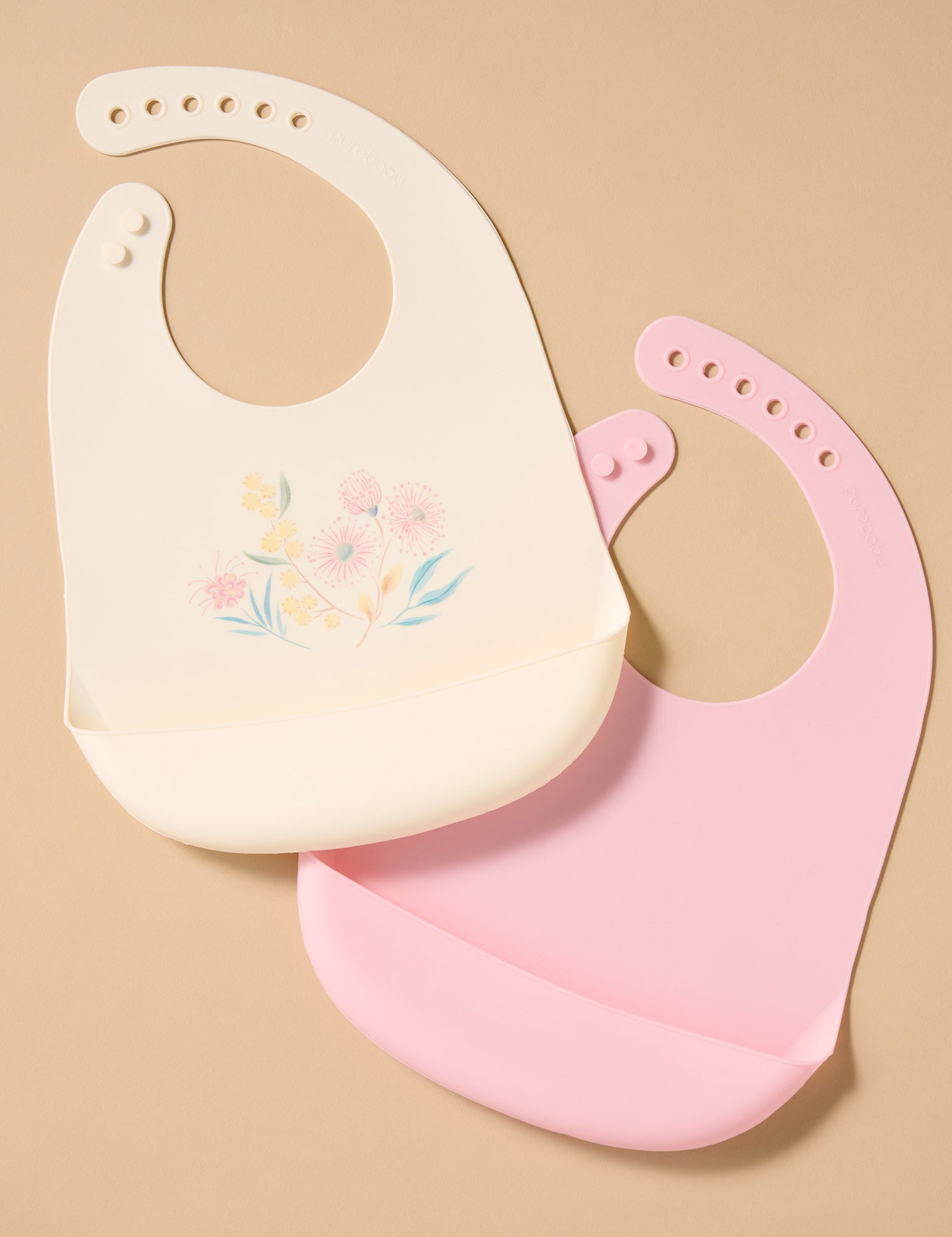 Purebaby Silicone Feeding Bib 2 Pack - Blossom | Silicone Bibs | Baby ...