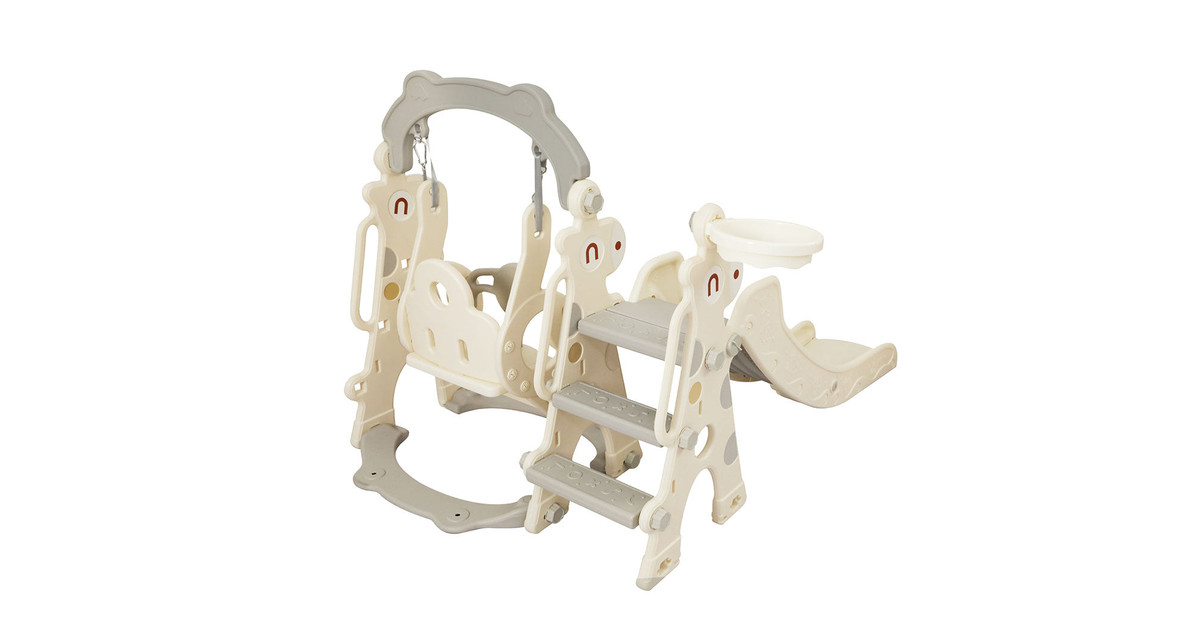 Bopeep Kids Slide Swing Set with Basketball Hoop - Cream | Baby Bunting AU