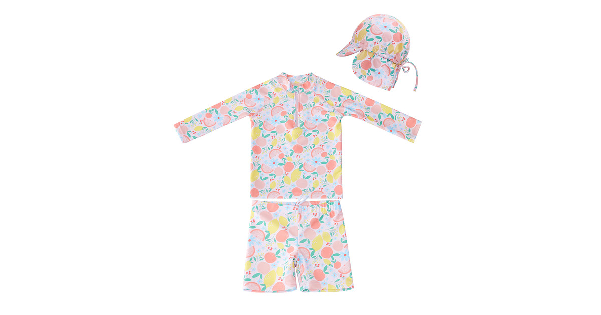 Big Softies 3 PC Long Sleeve Rashie, Shorts & Hat-Fruits | Baby Bunting AU
