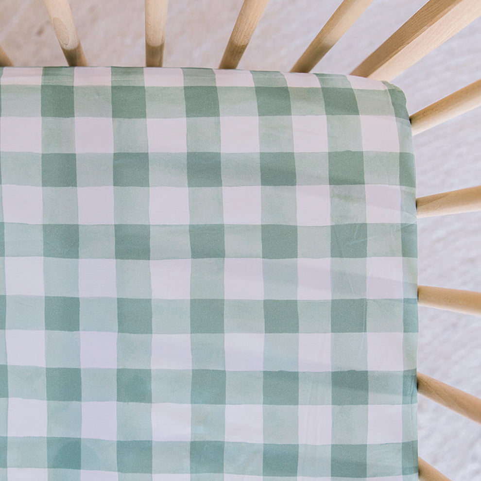 Little Human Linens Cot Waterproof Sheet - Green Gingham | Cot | Baby ...