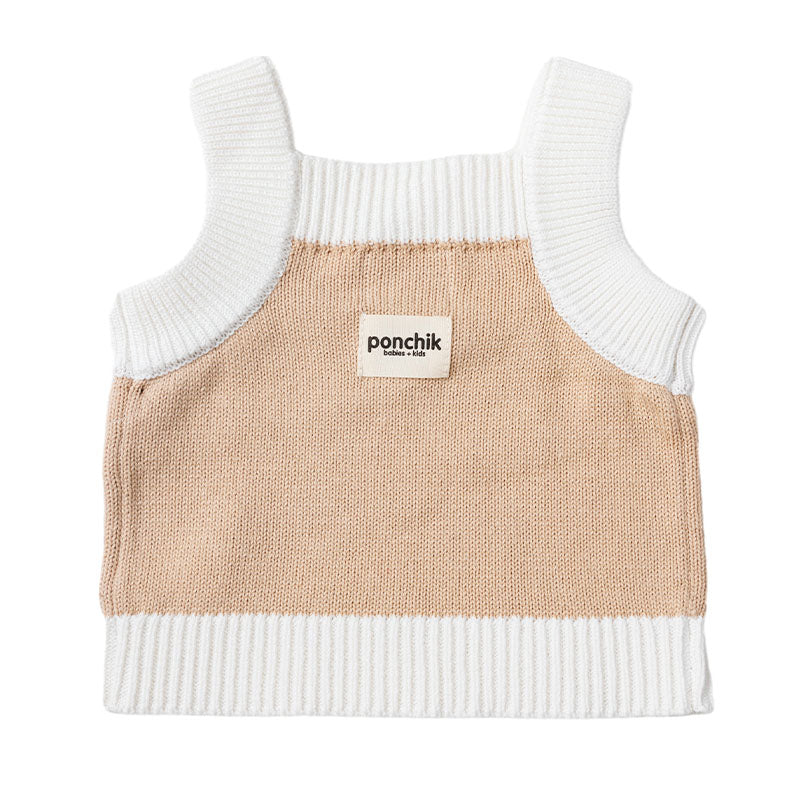 Ponchik Babies + Kids Knit Singlet with Contrast Rib - Wheat + White ...
