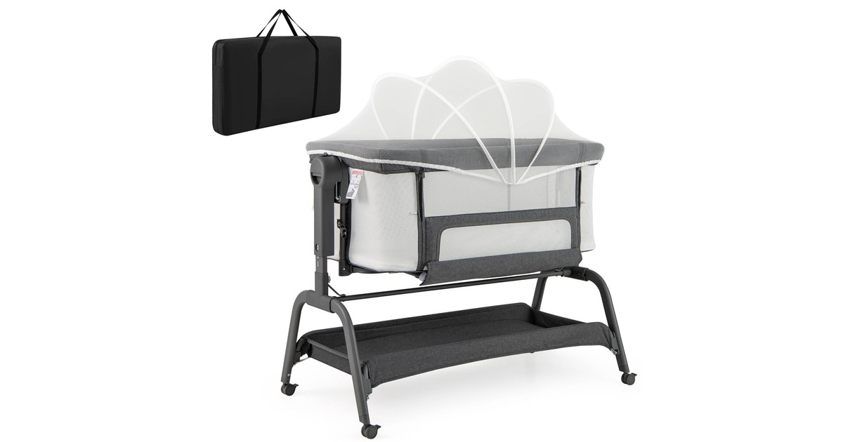 Baby Joy Portable Baby Bassinet with Net and Adjustable Height - Dark ...