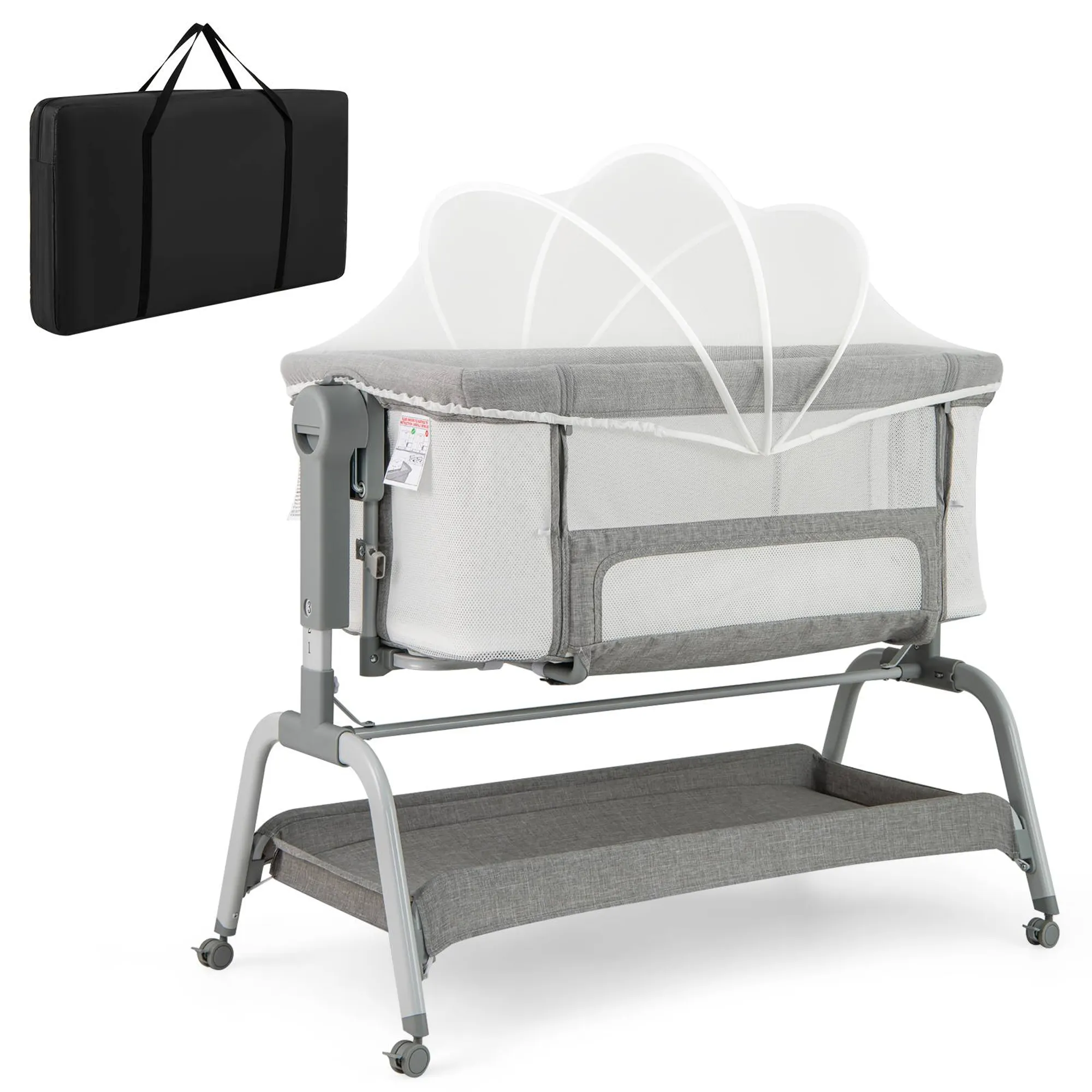 Baby Joy Portable Baby Bassinet with Net and Adjustable Height - Grey ...