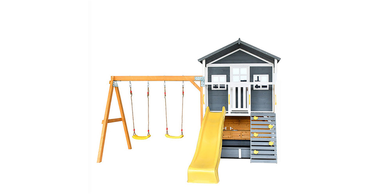 Kidzshack Caboodle Large Cubby House with Mud Kitchen & Swing - Yellow ...