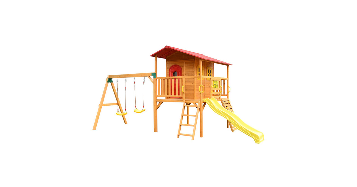Kidzshack Sweet Shack Large Wooden Cubby House with Swingset - Yellow ...