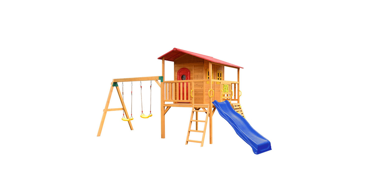 Kidzshack Sweet Shack Large Wooden Cubby House with Swingset - Dark ...