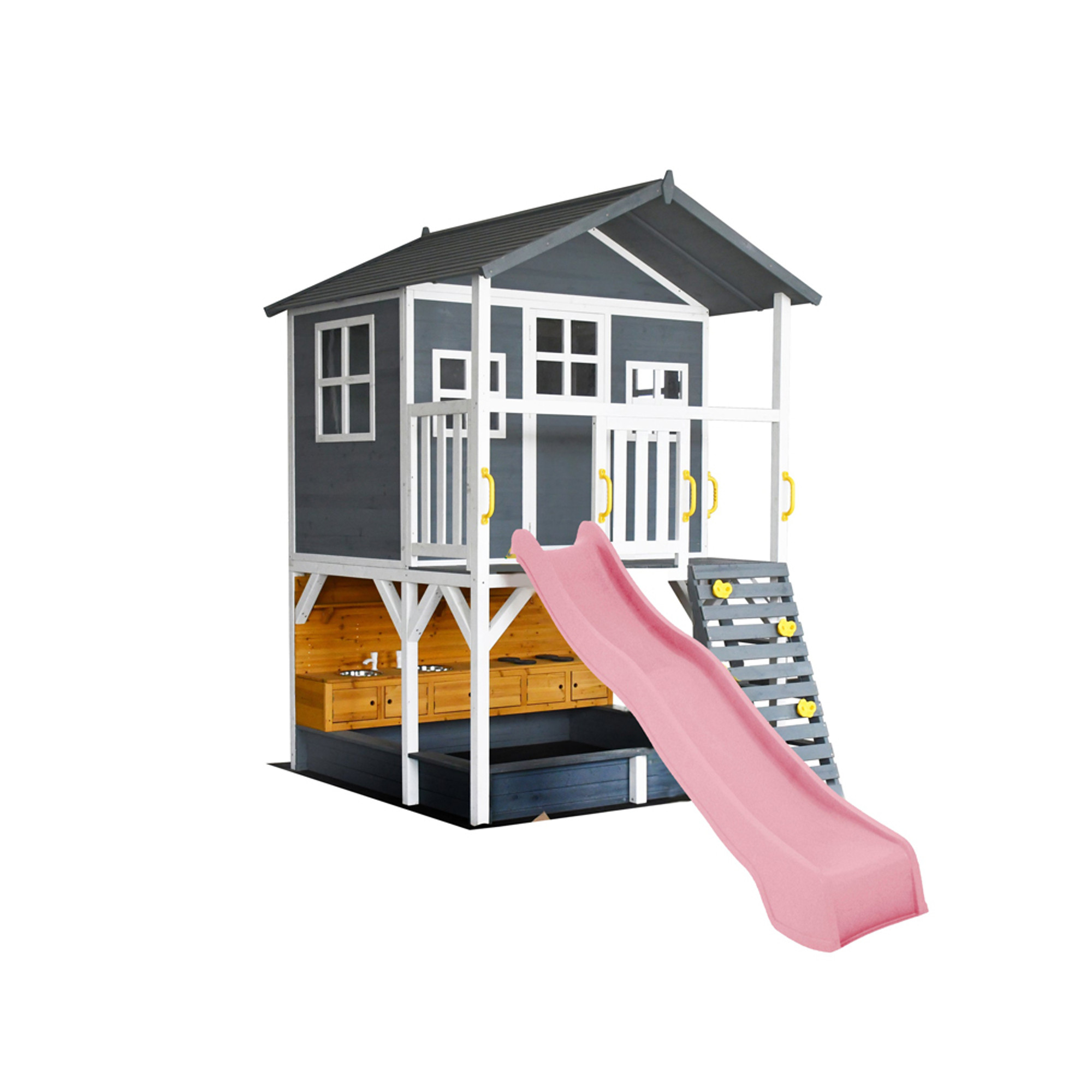Kidzshack Caboodle Kids Wood Large Cubby House/Mud Kitchen Pastel Pink ...