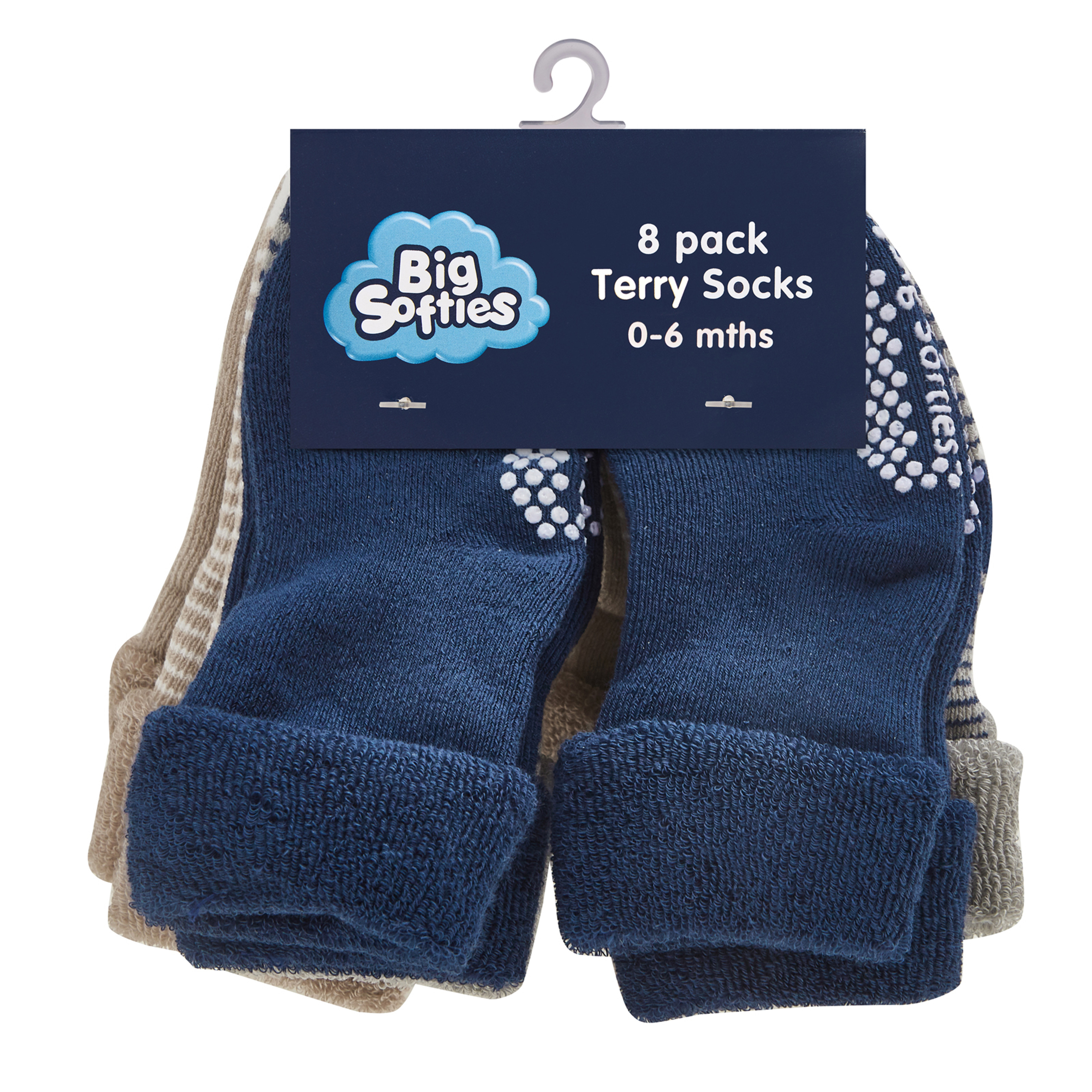 Big Softies Baby Boy's 8-Pack Anti-Slip Terry Socks | Baby Bunting AU