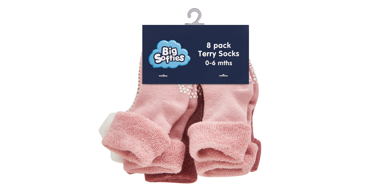Big Softies Baby Girl's 8-Pack Anti-Slip Terry Socks | Baby Bunting AU