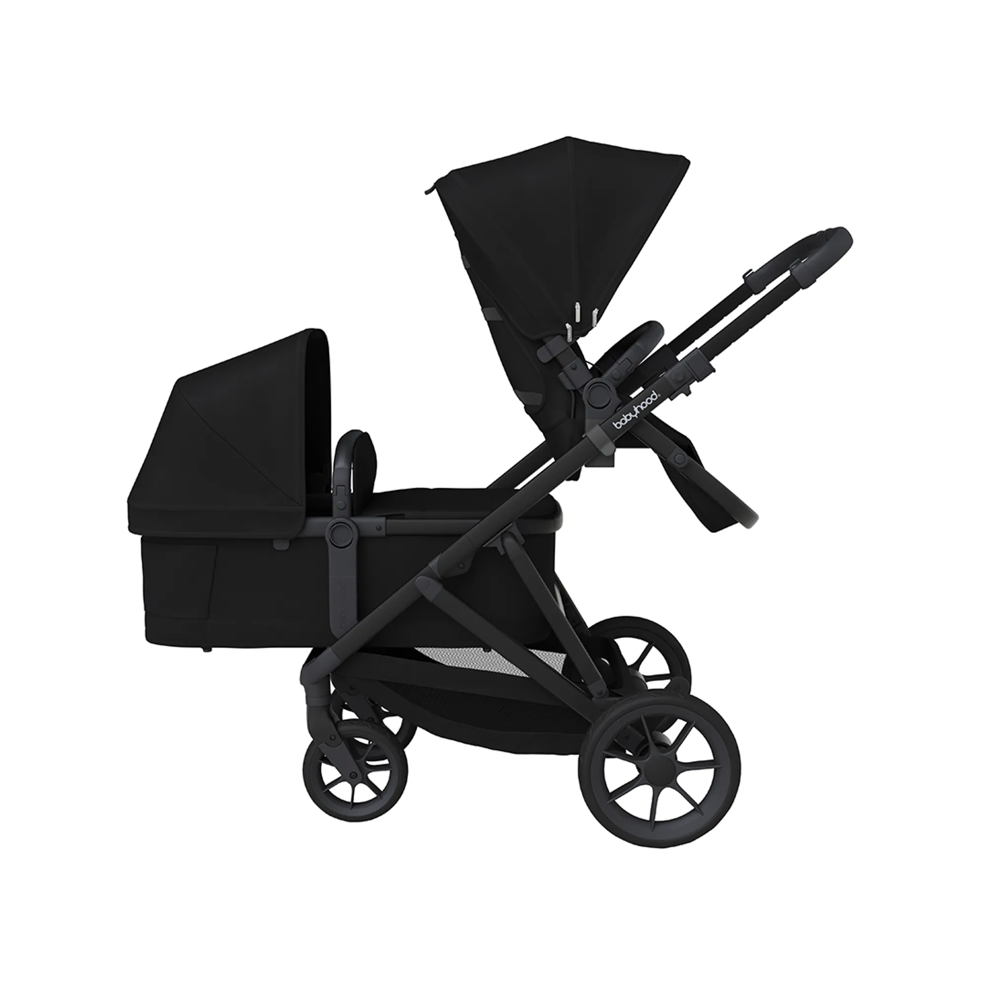 Babyhood Doppio Plus Stroller Double Seat + Bassinet - Black | Baby ...