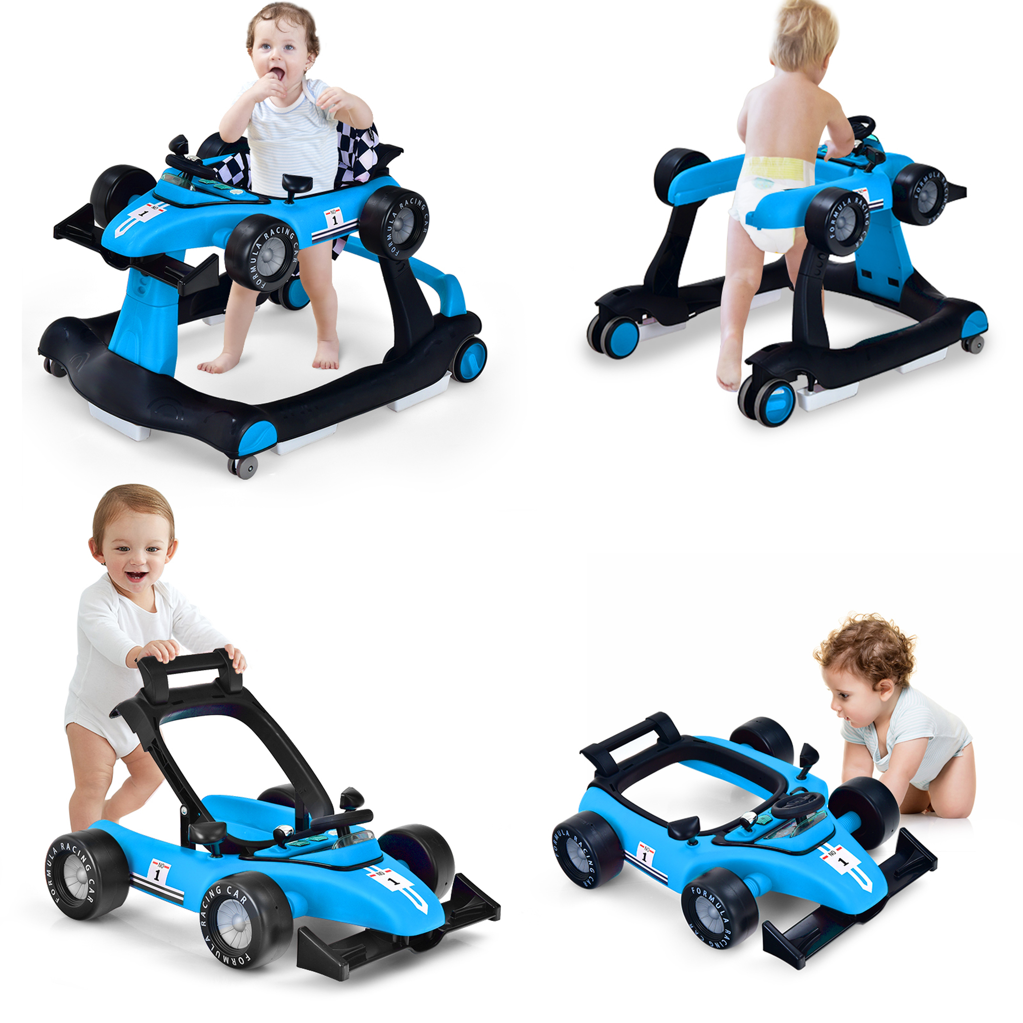 Baby Joy 4-in-1 Folding Baby Walker Push Car with Adjustable Height and ...