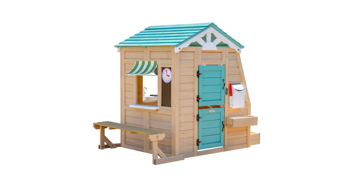 Teamson Kids Wooden Playhouse with Flower Box and Bench | Baby Bunting AU
