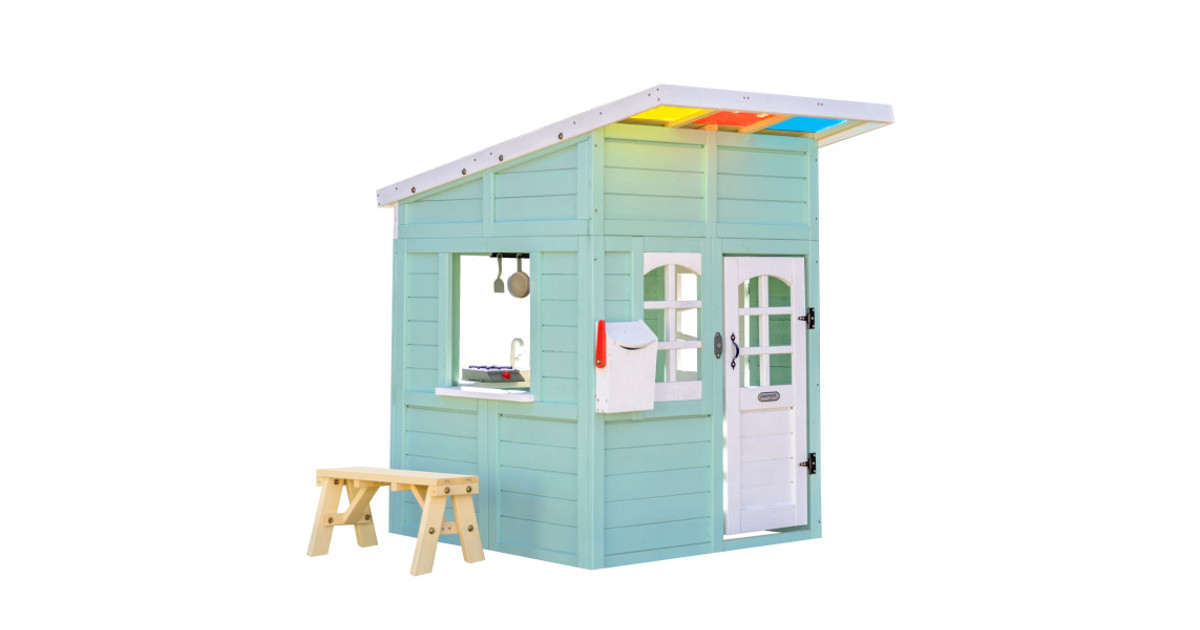 Teamson Kids Wooden Playhouse with Flower Box and Bench - Mint | Baby ...