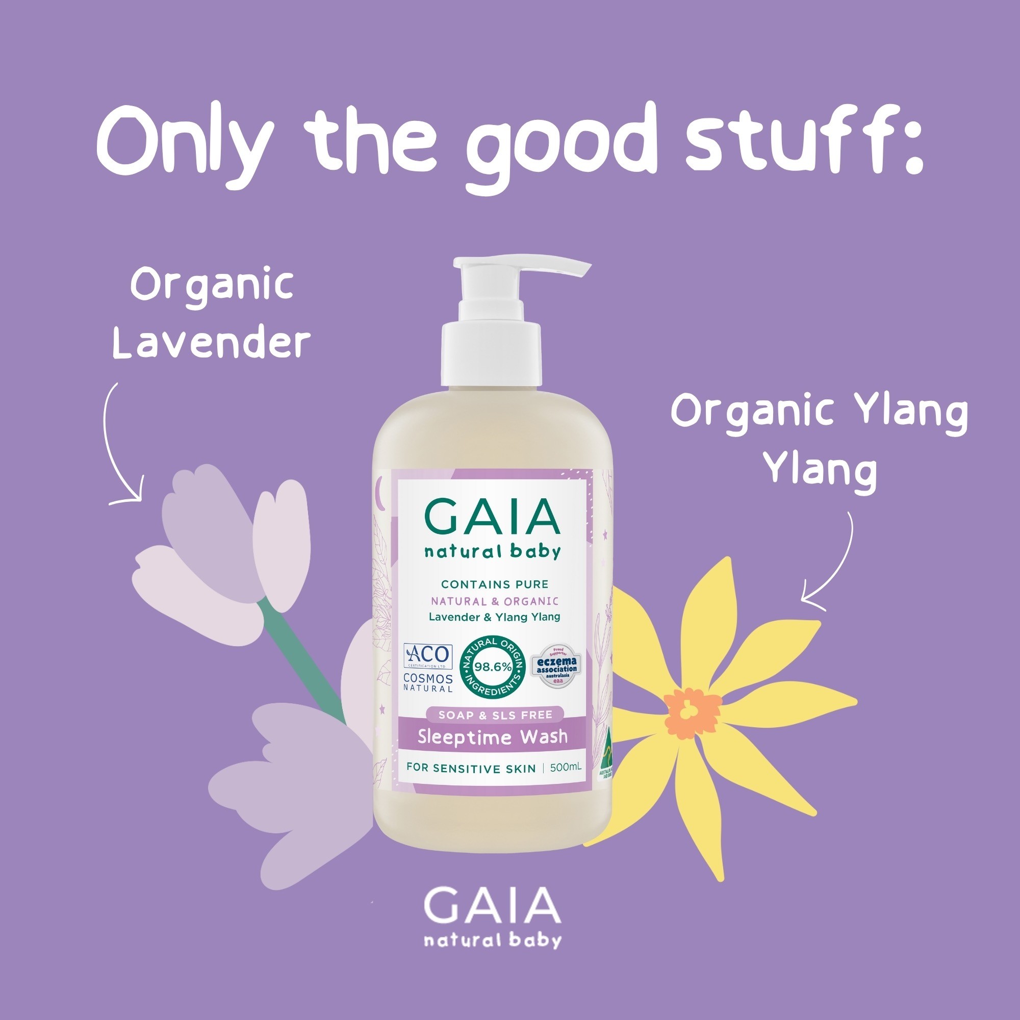 GAIA Natural Sleeptime Bath Wash 500ml | Bathtime | Baby Bunting AU