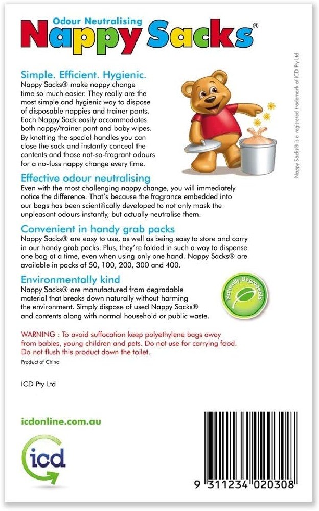 Nappy Sacks Disposable Nappy Bags 50 Pack | Nappy Bins | Baby Bunting AU