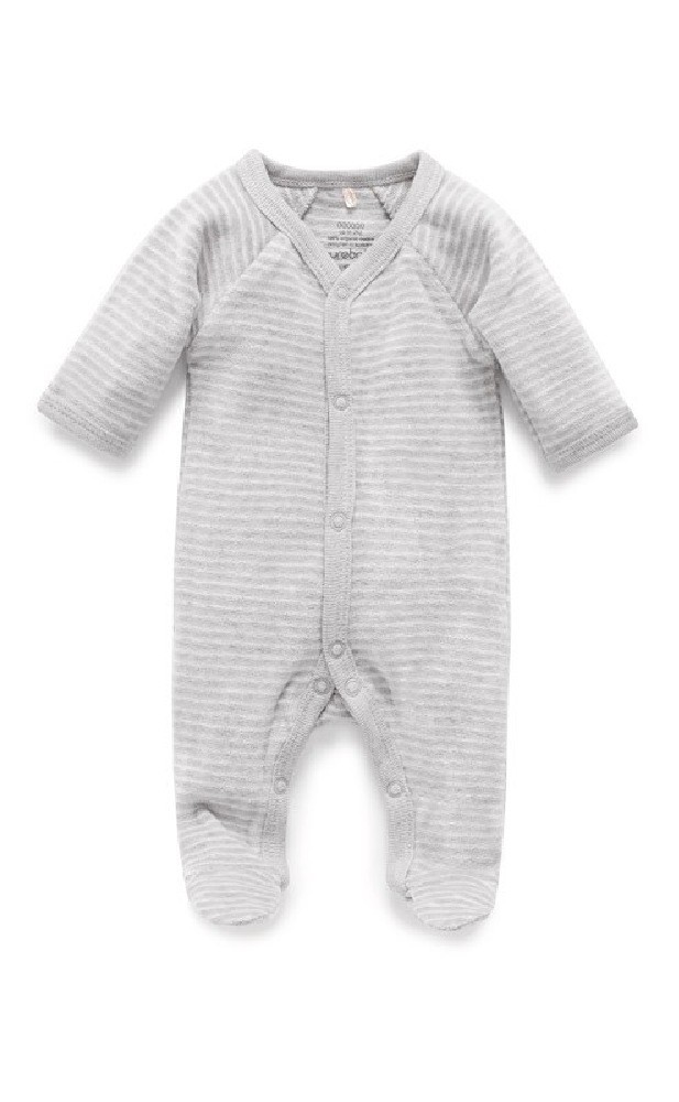Purebaby Premmie Growsuit Pale Grey Stripe | Baby Onesies | Baby Bunting AU