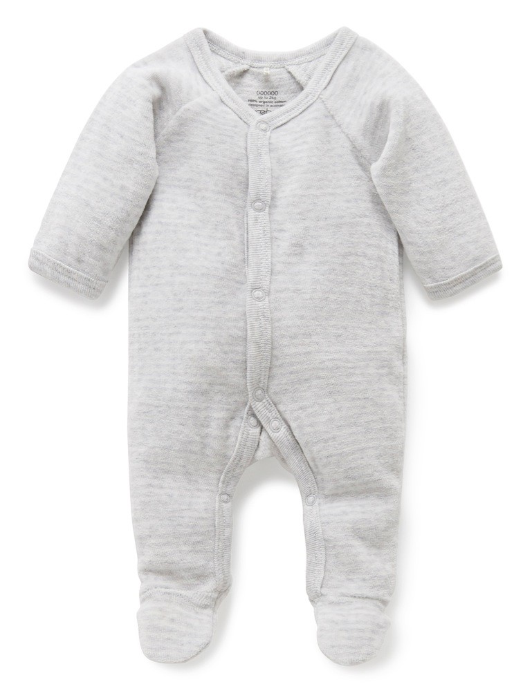 Purebaby Premmie Growsuit Pale Grey Stripe | Baby Onesies | Baby Bunting AU