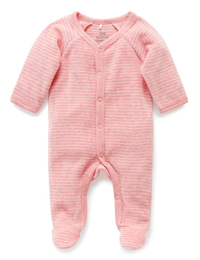 Purebaby Premmie Growsuit Bud Pink Stripe | Baby Onesies | Baby Bunting AU